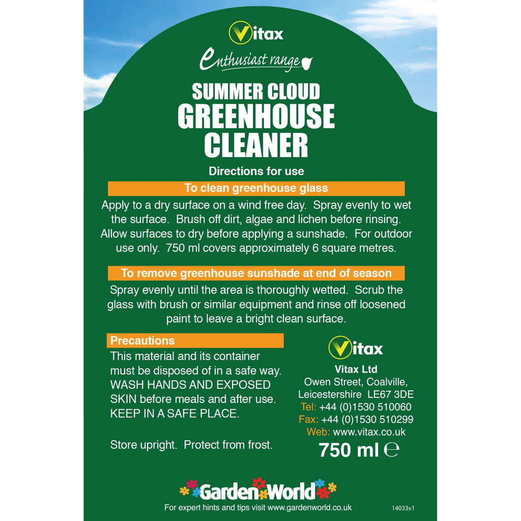 Vitax Summer Cloud Greenhouse Cleaner 750ml – Mixles Home & Garden
