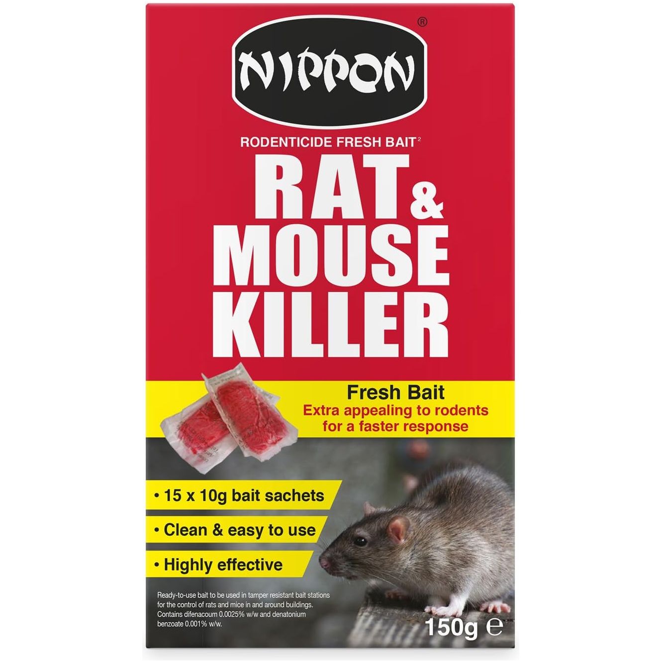 Nippon Rat & Mouse Killer Fresh Bait Rodenticide Sachets 15 x 10g ...